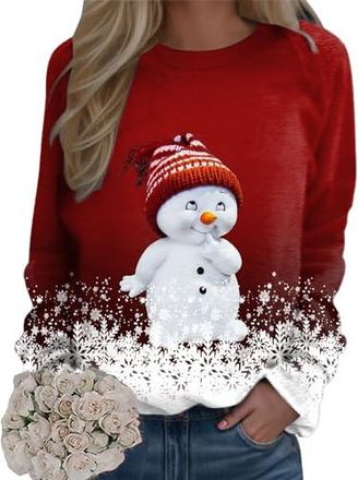 Generic Pulls, Gilets Et Sweats Femme, Sweat-Shirt à col Rond pour Femmes, imprimé Joyeux noël, col Rond, Pull décontracté à Manches Longues, Chemises dentraî
