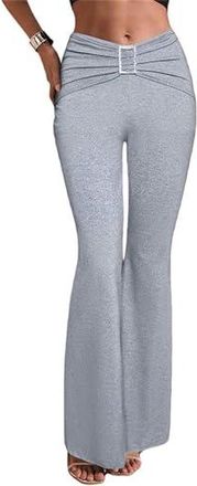 Generic Pantalon habill&eacute; bootcut pour femme - Pantalon de travail d&eacute;contract&eacute; carr&eacute; avec strass - Legging &eacute;vas&eacute; confortable avec poche, gris, XXL