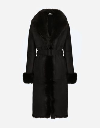 Dolce & Gabbana Shearling-mantel Aus Lammfell Mit G&uuml;rtel - Frau M&auml;ntel Und Jacken Schwarz 42