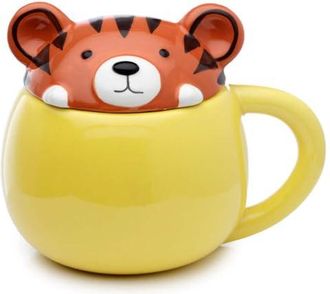 Puckator Adoramals Tiger piepsender Tier-Deckel Tasse aus Dolomit-Keramik
