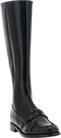 Prada Womens Black Calfskin Over The Knee Shoe