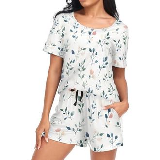 Mnsruu Ensemble de pyjama à manches courtes pour femme Motif feuilles cachemire, Multi528, XXL Taille courte