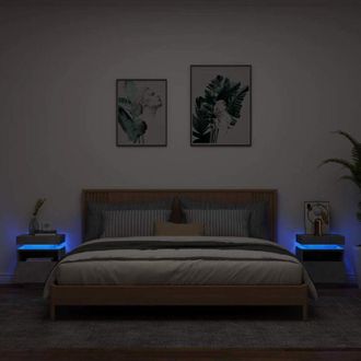 vidaXL Armoires de chevet avec lumi&egrave;res led 2 pcs gris b&eacute;ton - Vidaxl