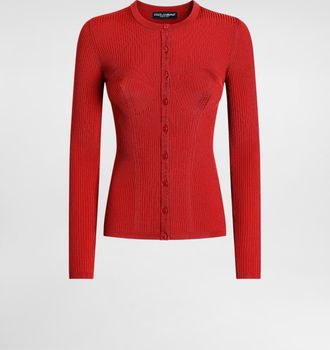Dolce & Gabbana Cardigan Aus Viskose In Rippstrick-optik - Frau Strickwaren Rot 38