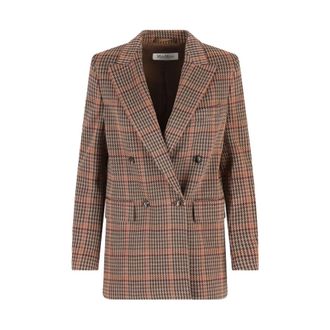 Max Mara Braun Karierte Doppelreiher Jacke - - Jackets - Damen - Braun - M