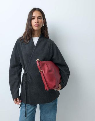 Mango kurze Jacke mit seitlichen Bindeb&auml;ndern in Anthrazit-Grau
