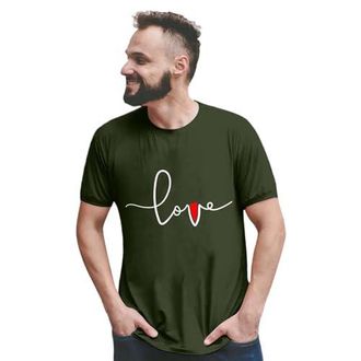 Generic T-shirt d&eacute;contract&eacute; &agrave; manches courtes et col rond pour homme de la Saint-Valentin 2026, vert militaire, XXL
