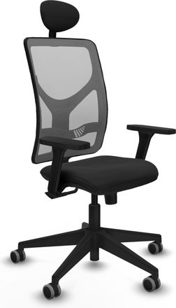 Piqueras y Crespo B&uuml;rostuhl aus schwarzem Kunstleder, mit 3D-Armlehnen, h&ouml;henverstellbarer Lendenwirbelst&uuml;tze und festem Kopfteil, ausgestattet mit 3 Positionen und Sch