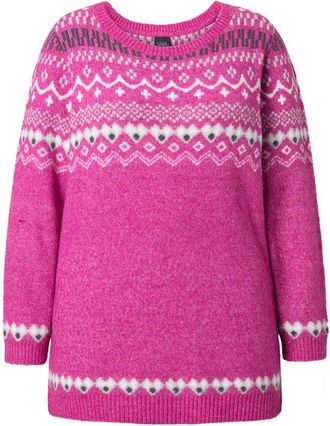 Ulla Popken Strickpullover Norweger-Pullover Rundhals Langarm weicher Strick