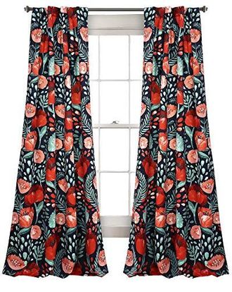 Lush Décor Poppy Gartenvorhänge, lichtfilternd, Fenster-Set für Wohnzimmer, Esszimmer, Schlafzimmer, 213,4 cm L, 1 Paar, Marineblau