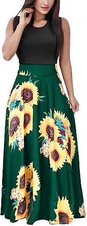 Generic Robes d&eacute;t&eacute; d&eacute;contract&eacute;es sans manches pour femmes, robe longue &agrave; imprim&eacute; floral, 2026, Vert, S