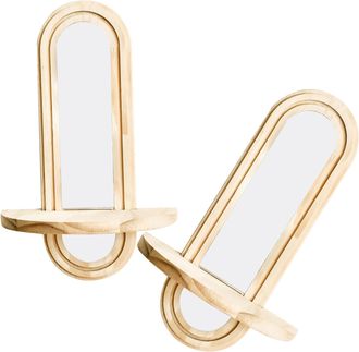 OSALADI 2 St&uuml;ck Schwebende Holzregale mit Bogenform Multifunktionale Wandregale aus Holz mit Acrylspiegel Platzsparend f&uuml;r Wohnzimmer Schlafzimmer und Bad