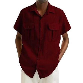 Generic Chemise en coton et lin pour homme, chemisier dentra&icirc;nement en coton et lin, chemise de travail en coton et lin, chemise &agrave; manches courtes, coupe droi