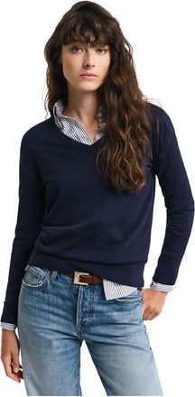 GANT Damen FINE Knit V-Neck Pullover, Evening Blue, Large