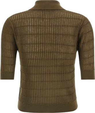 Max Mara Ribbed Wool-Silk Knit Polo Shirt - Olive