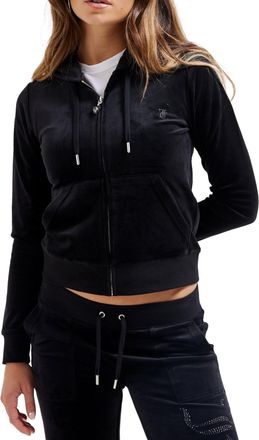 Juicy Couture Damen Robertson Jewelled Hoodie Kapuzensweatjacke, Sweatjacke mit Kapuze und Reißverschluss aus Velour Kapuzenpullover, Black, XS