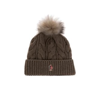 Moncler Bonnet avec logo et pompon - Femme - Accessoires - Brun - Taille: ONE Size