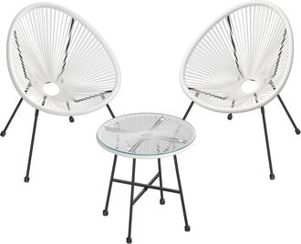 Songmics Balkonmöbel, Gartenmöbel-Set, 3er Set, Sitzgruppe, Terrassenmöbel, Tischoberfläche aus Glas, 2 Stühle, Innen- und Außenbereich, für Terrasse, Garten, 