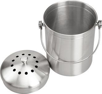 InterDesign iDesign Basic kompakter Komposter mit Kohlefilter f&uuml;r die K&uuml;che, tragbarer Komposteimer f&uuml;r Speisereste, Brushed Stainless, Edelstahl, 17.78 x 17.78 x