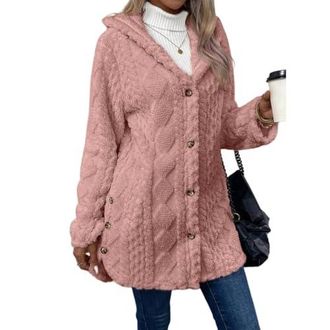 Generic Cardigan &agrave; Capuche Femme Manteau Manches Longues Automne Hiver Chaud Mode Cardigan &agrave; Capuche Manches Longues Manteau, rose, XXL