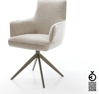 DELIFE Drehstuhl Heira-Flex mit Armlehnen Webstoff Soft Beige Kreuzgestell breit Effektfinish Titan 360&deg; drehbar Wippfunktion Taschenfederkern, Esszimmerst&uuml;h