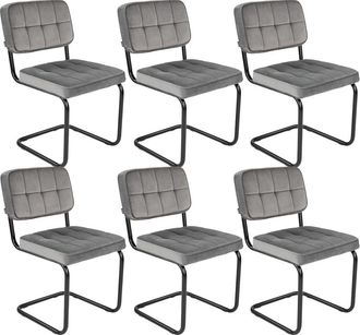 Kick Collection 6er Set Esszimmerst&uuml;hl Ivy - Grau - Modern und Hochwertig - Samtstoff und Metall - Erh&auml;ltlich in vielen Farben