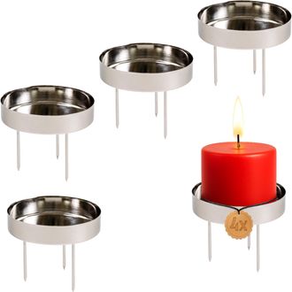 Matches 21 Kerzenteller 4er Set Metall Silber Ø 6,1 cm mit 3 Dornen - Adventskranz Kerzenhalter Stumpenkerzen
