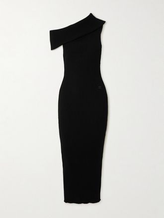 Courr&egrave;ges Twist Asymmetrisches Midikleid Aus Rippstrick Mit Stickerei - Schwarz