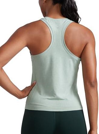 CRZ YOGA Débardeurs sans Couture pour Femmes Chemisiers à Col Haut Dentraînement à Dos Nageur Cour du Palmier Vert 38