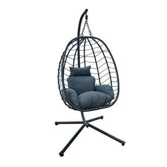 SVITA Shelly Hängesessel mit Gestell Loungesessel Hängesitz Hängestuhl klappbar Hängekorb Hängeschaukel Outdoorsessel Natur