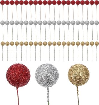 Cabilock 150 St&uuml;ck Weihnachtsglitzerkugeln K&uuml;nstliche Beeren Ornamente aus Kunststoff in Rot Gold und Silber Weihnachtsbaumschmuck zum Aufh&auml;ngen f&uuml;r Festliche 