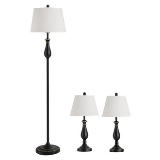 HOMCOM 3er-Set Stehlampen-Set inkl. 2 Tischleuchten, 1 Stehleuchte, Tischlampen-Set mit E27 Fassung, Lampenschirm aus Leinen Standlampe f&uuml;r Wohnzimmer, Schla