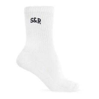 Sporty & Rich Femme, Sous-v&ecirc;tements, Blanc, Taille: ONE Size Chaussettes en coton avec logo
