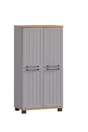 Schildmeyer Highboard Jelda 154235, platingrau/Eiche Landhaus Dekor, 59,8 x 32,6 x 116,9 cm