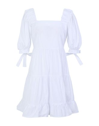 8 by YOOX COTTON BLEND PUFF SLEEVE MIDI DRESS