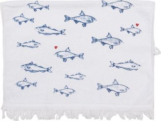 Clayre & Eef Gästehandtuch 40x66 cm Weiß Blau Baumwolle Fische Toiletten Handtuch