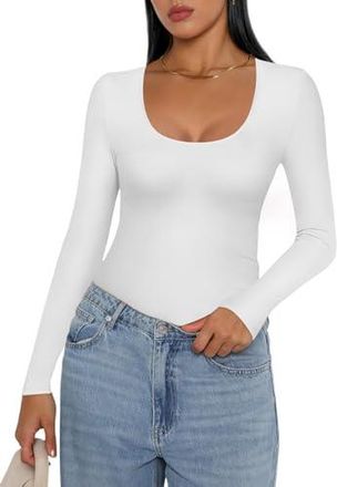 Ekouaer Tee Shirt Thermique Femme Chaud Automne col Rond Haut Thermique Femme Blanc XXL