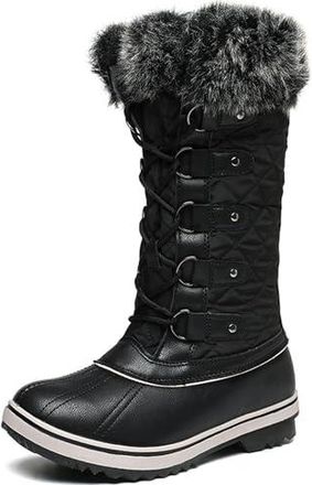 Pangolin Bottes dHiver Femme Imperm&eacute;ables Bottes Neige Chaudes Fourr&eacute;es Antid&eacute;rapantes Outdoor &agrave; Lacets avec Col en Fourrure pour Froid Pluie Neige Noir 39 EU