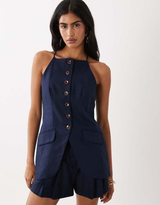 River Island Longline-Weste aus Leinenmix in Marineblau-Navy