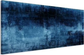 Paul Sinus Art Sinus Art 150x50cm Wandbild - Farbe Blau Petrol Panoramabild Wandbild auf echter Leinwand in sehr hoher Qualität - Abstrakt Acryl mit Pinsel III