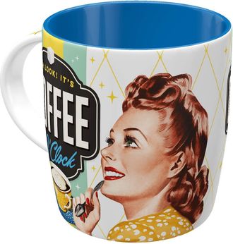 Nostalgic Art Retro Kaffee-Becher, 330 ml, Coffee O Clock - Geschenk-Idee für Kaffee-Fans, Keramik-Tasse, Vintage Design