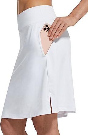 Baleaf Jupe Short Femme 2 en 1 Jupe de Tennis Femme Sport Longueur Genoux Haute Taille avec Culotte Intérieur pour Golf Yoga Gym Randonnée Badminton-Blanc-S