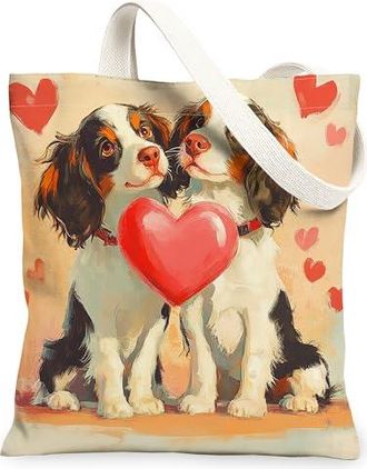 Generic Sac fourre-tout en toile motif &eacute;pagneul Springer pour faire du shopping, 33 x 38,1 cm, sac d&eacute;picerie r&eacute;utilisable pour la Saint-Valentin, sac d&eacute;piceri