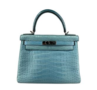 Herm&egrave;s Bleu St Cyr Matte Croc Kelly 28