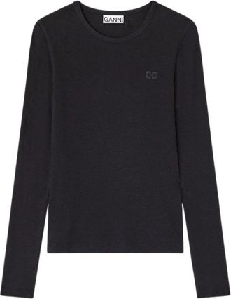 Ganni Femme, Tops, Noir, Taille: 40 FR Rib Long Sleeve