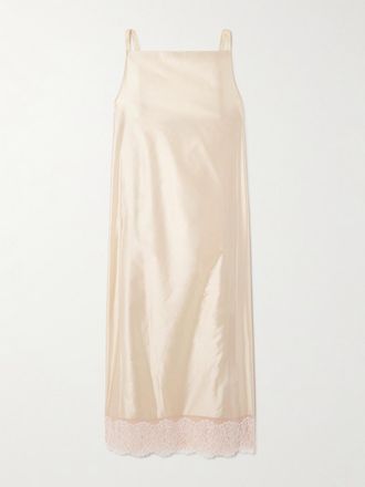 Carven Midikleid Aus Satin Mit Besatz Aus Chantilly-spitze - Pink
