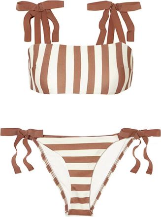 Zimmermann Brown and Yellow Stripe Bikini Size L