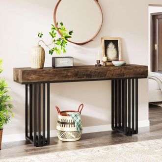 Tribesigns Tribesigns Konsolentisch schmaler Sofatisch, Flurtisch industrieller Eingangstisch mit elegantem Metallrahmen, Console Table Konsole Holz f&uuml;r