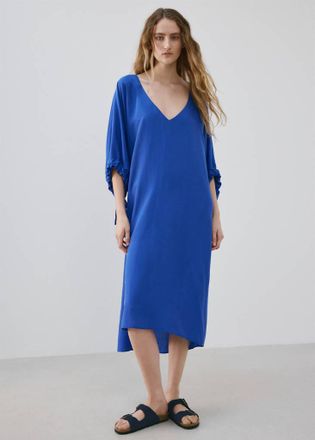 Mango Nuisette en soie manches bouffantes bleu - Femme - S - MANGO