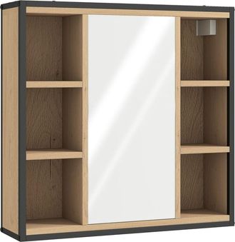 HOMCOM Armoire miroir murale salle de bain - 6 niches, porte, étagère - acier noir effet bois